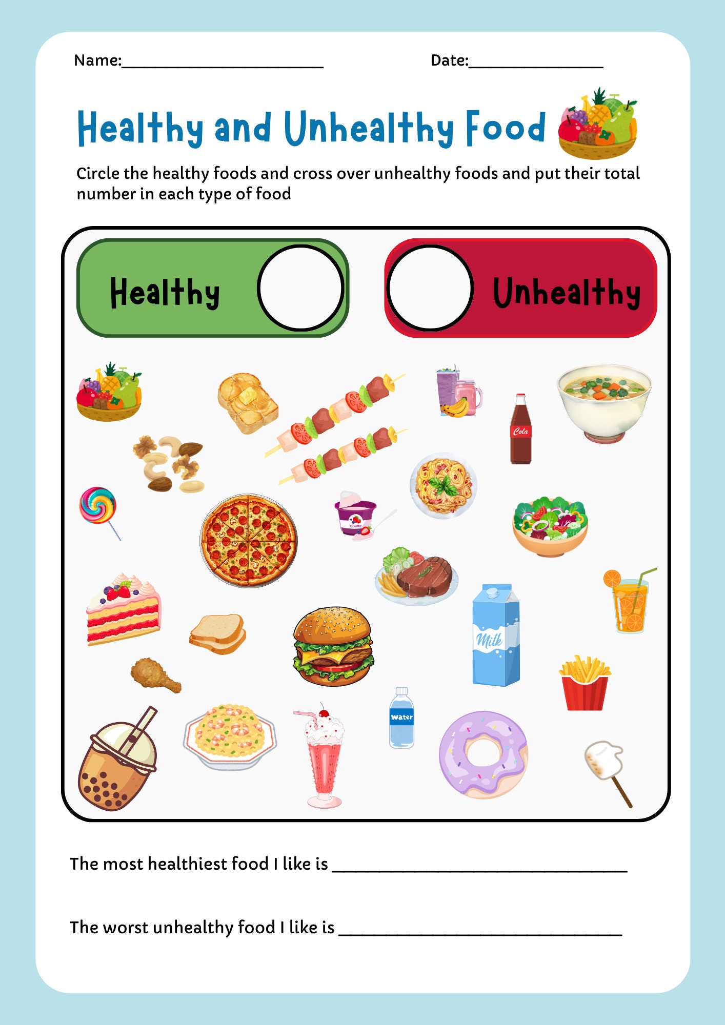 Healthy and Unhealthy Foods Flashcards and Worksheet - Etsy