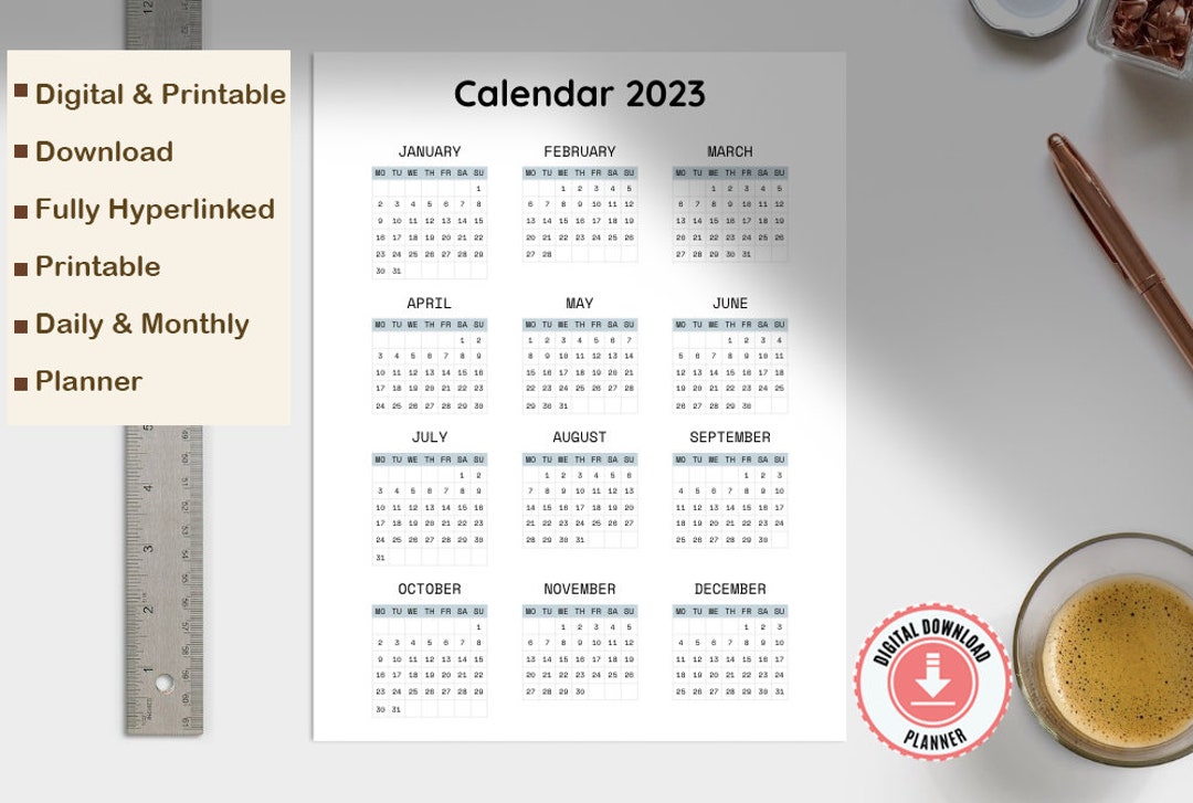 2023 Calendar | Digital PDF | Printable Download | A4 Letter |daily ...