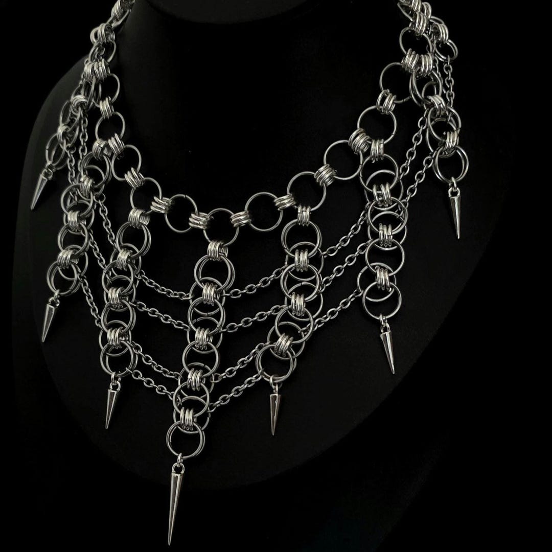 Gothic Stainless Steel Bib Necklace - Multi-chains & Spikes - Etsy