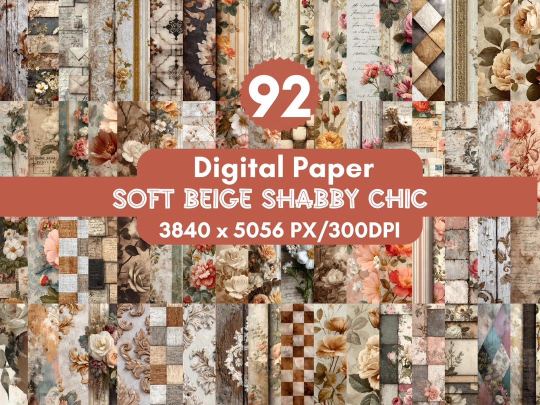 Shabby Chic Digital Paper: Beige Floral Watercolor Backgrounds (92 JPG ...