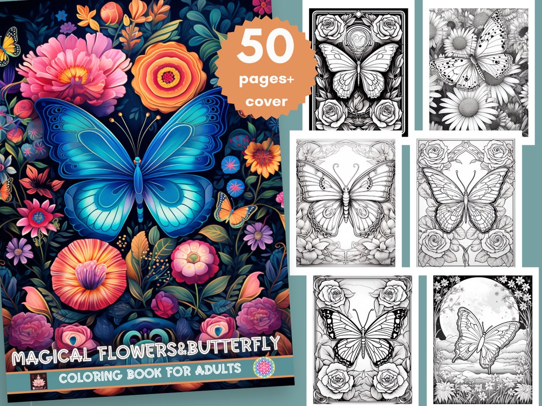 Magical Flowers and Butterfly Coloring Book for Adult:enchanted ...