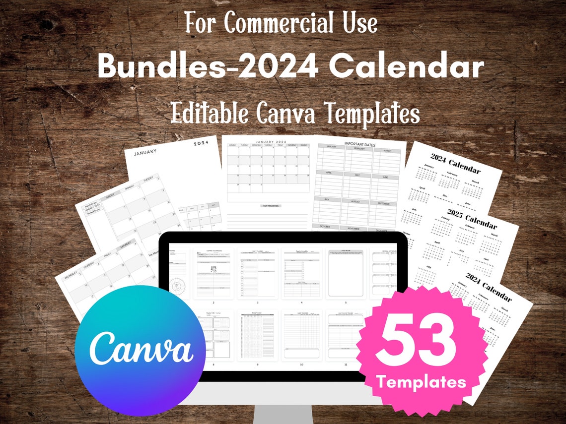 Editable 2024 Calendar, 2024 Monthly Calendar Template, Editable ...