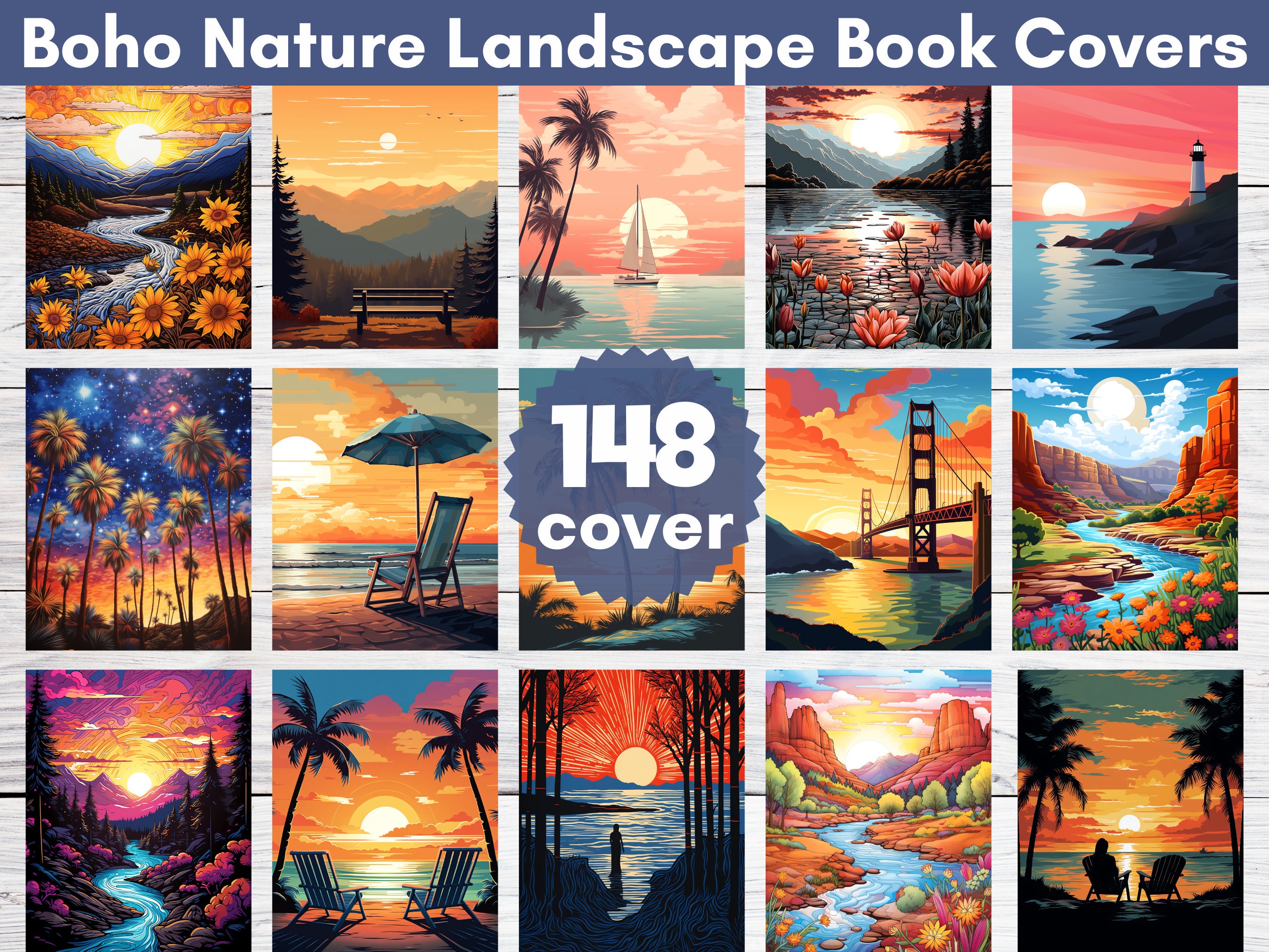 148 Boho Nature Landscape Book Covers: KDP Templates (PNG) - Etsy