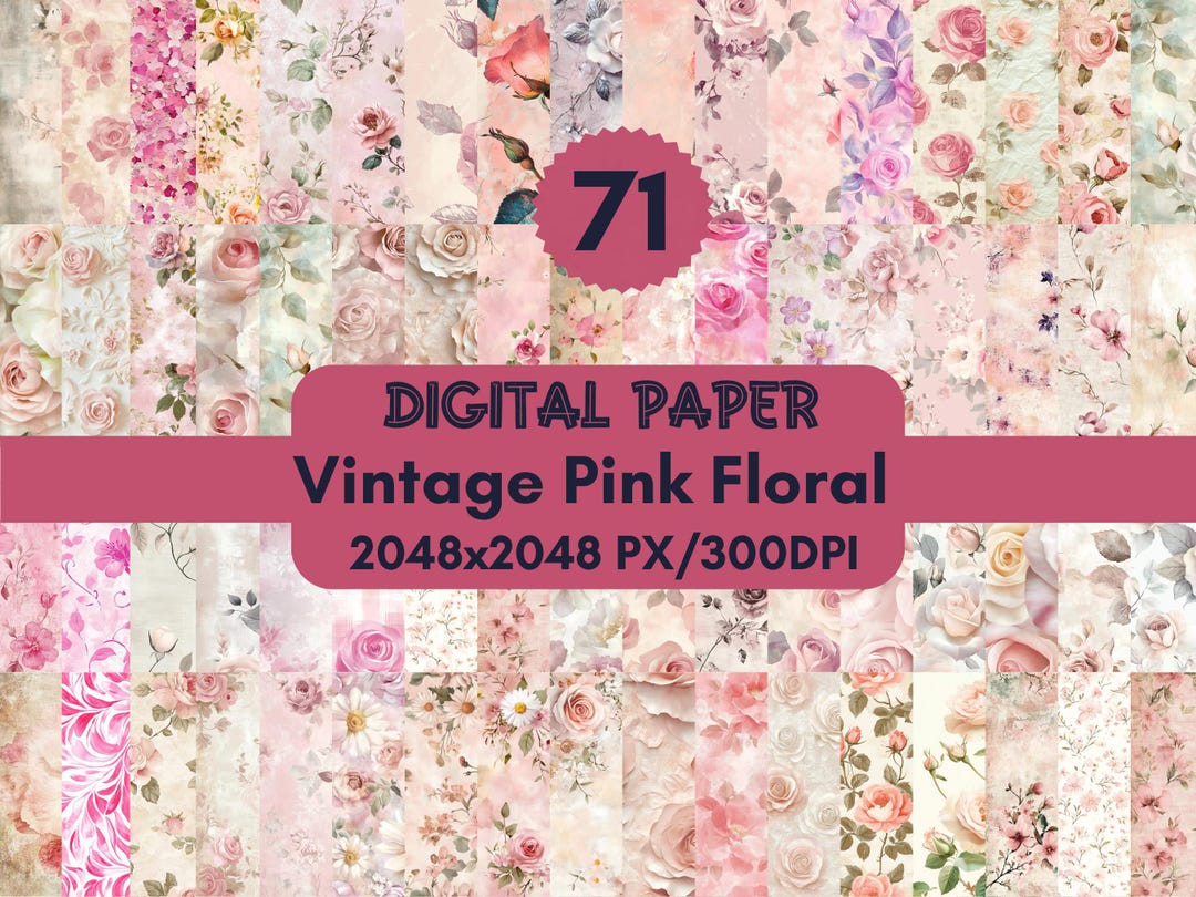 71 Vintage Distressed Pink Floral Digital Paper,seamless Digital Floral ...
