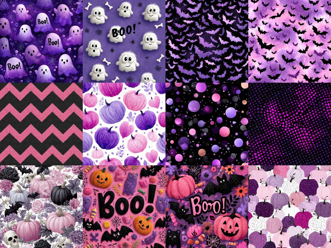 56 Pink Halloween Digital Papers:spooky Ghost Pumpkin Pattern,purple ...