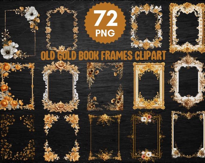 Gold Book Covers Clipart, 34 Png Gilded Golden Covers, Ornate Frame ...