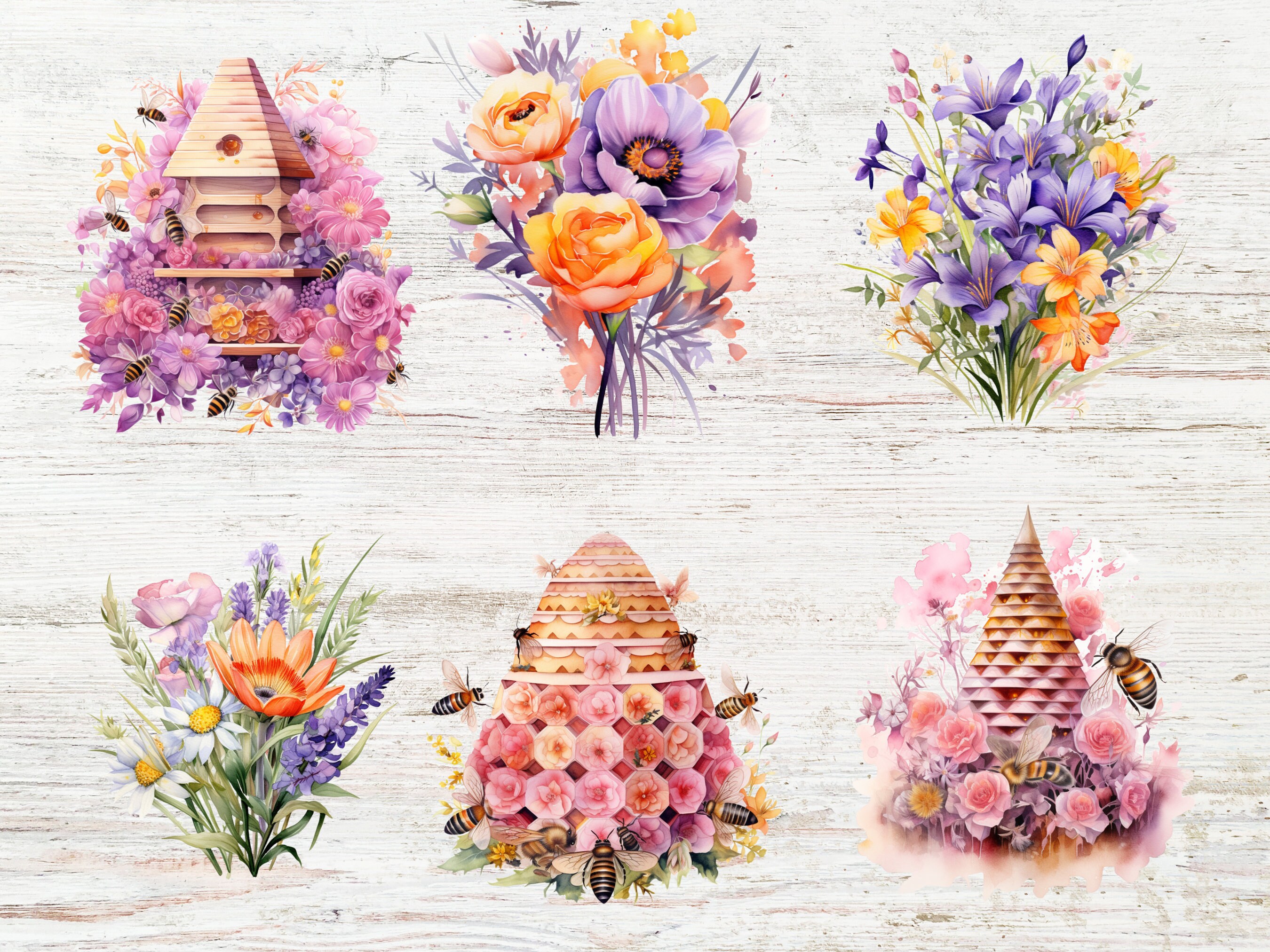 119 Watercolor Honey Bee Clipart, Spring Garden Bee and Honey Drips ...