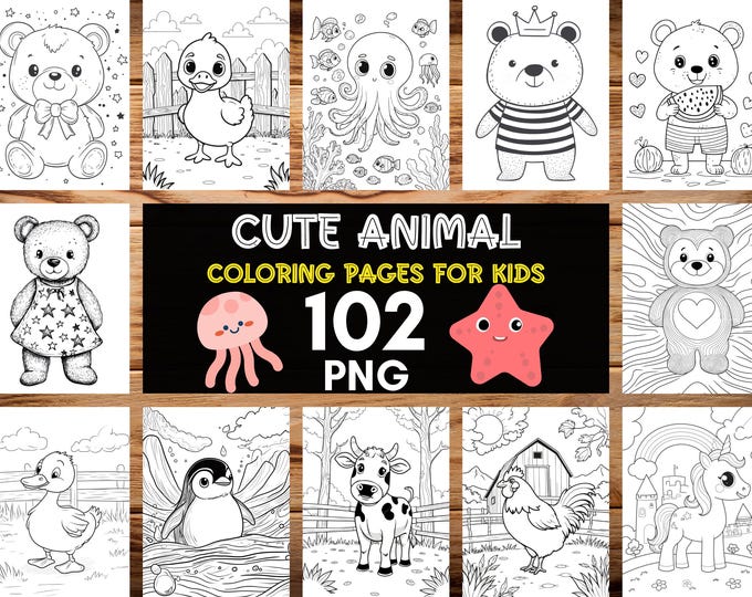 Animal Coloring Pages Bundle, Coloring Pages for Kids, Cute Animal ...