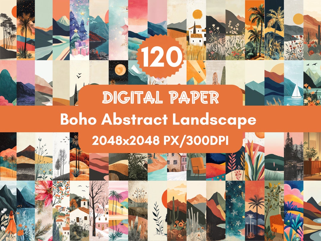 120 Boho Abstract Landscape Digital Paper,bohemian Wedding Scrapbook ...