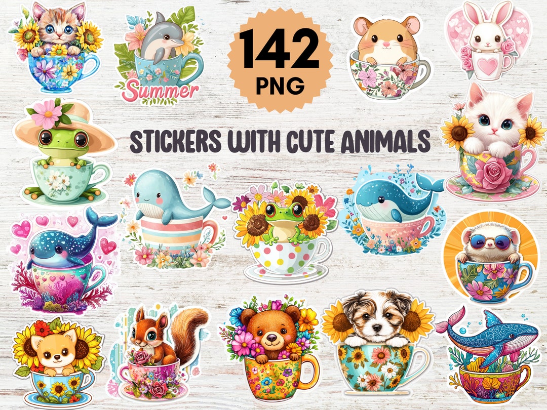 142 Children's Stickers With Cute Animals,animal Themed Cute Stickers ...