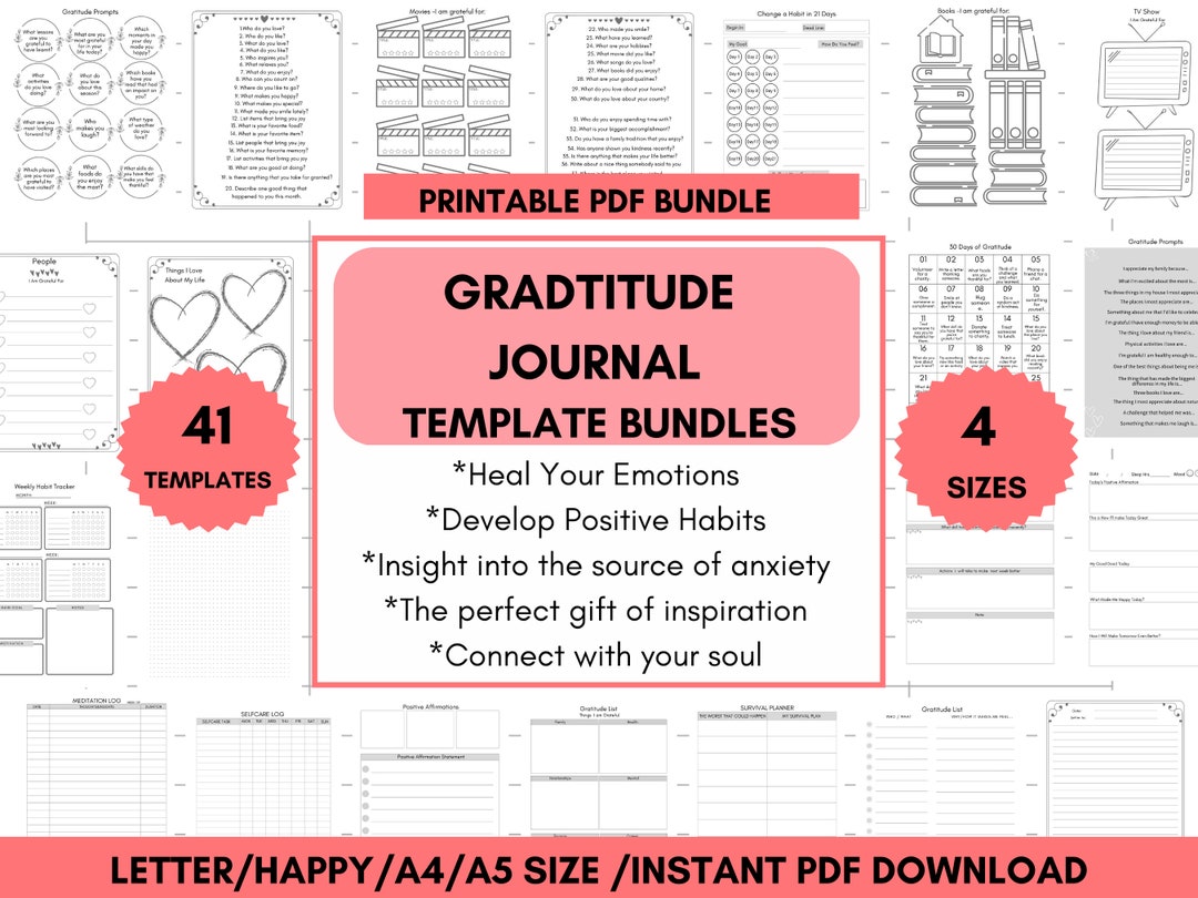 Gratitude Journal Printable Bundle: Mindfulness & Self-care (PDF) - Etsy