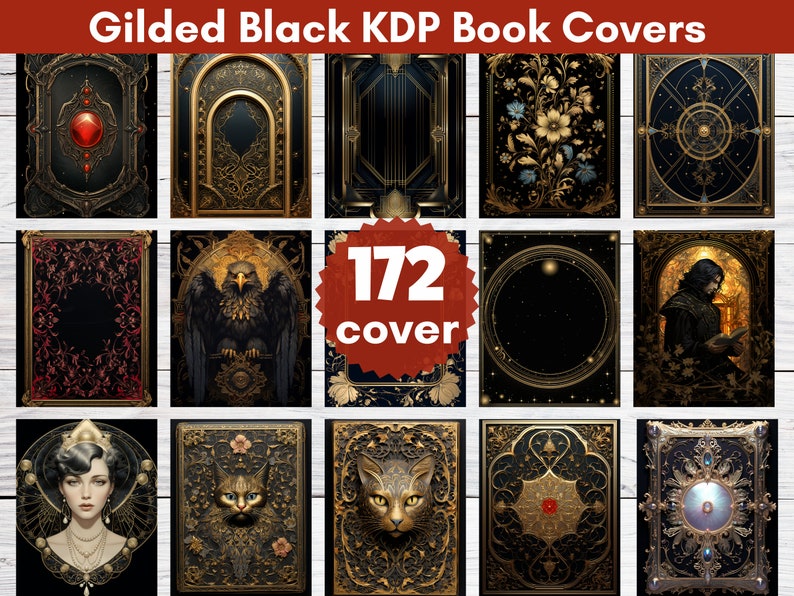 172 Gilded Black Book Covers: Printable KDP Cover Template - Etsy