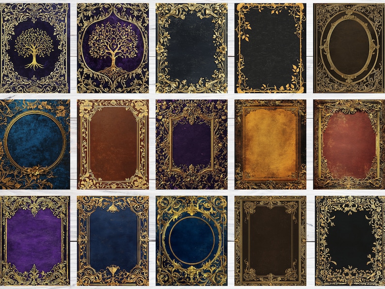 Ornate Gold Book Cover Designs: Vintage Textures (PNG Digital Download ...