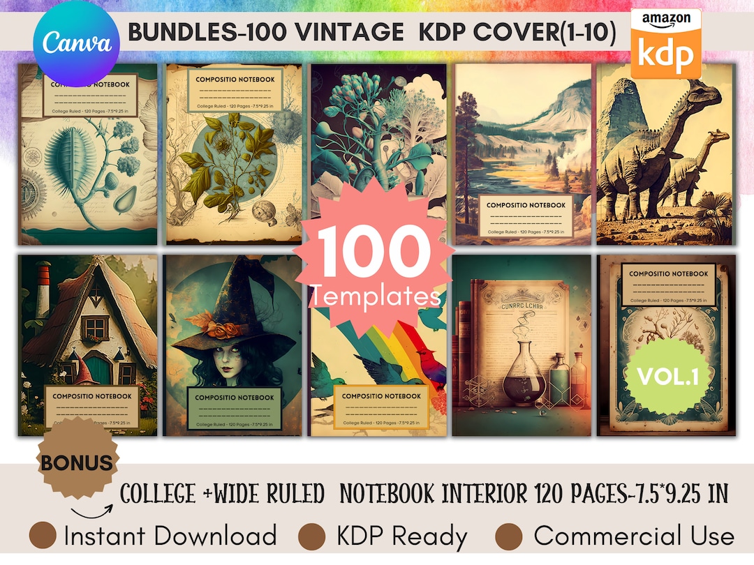 100 Editable KDP Covers Canva Template Bundles,vintage Book Covers,book ...