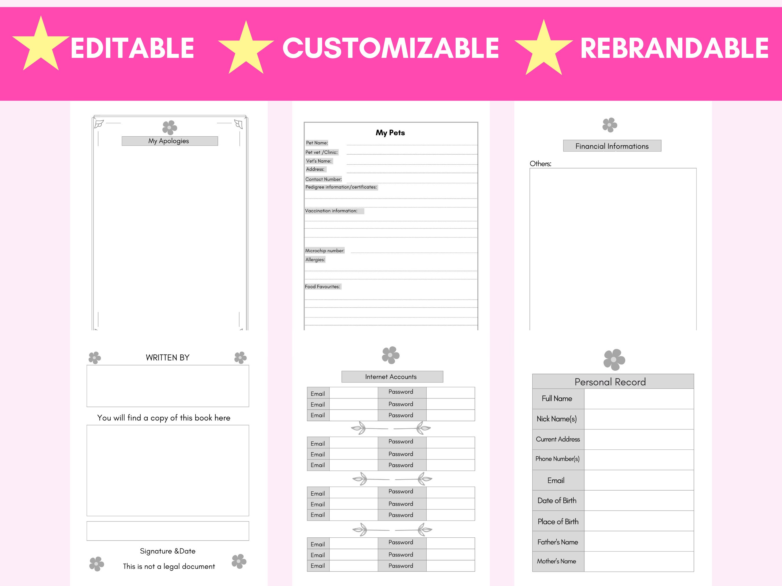 End of Life Planner Canva Templates: Legacy, Funeral & Estate Planning ...
