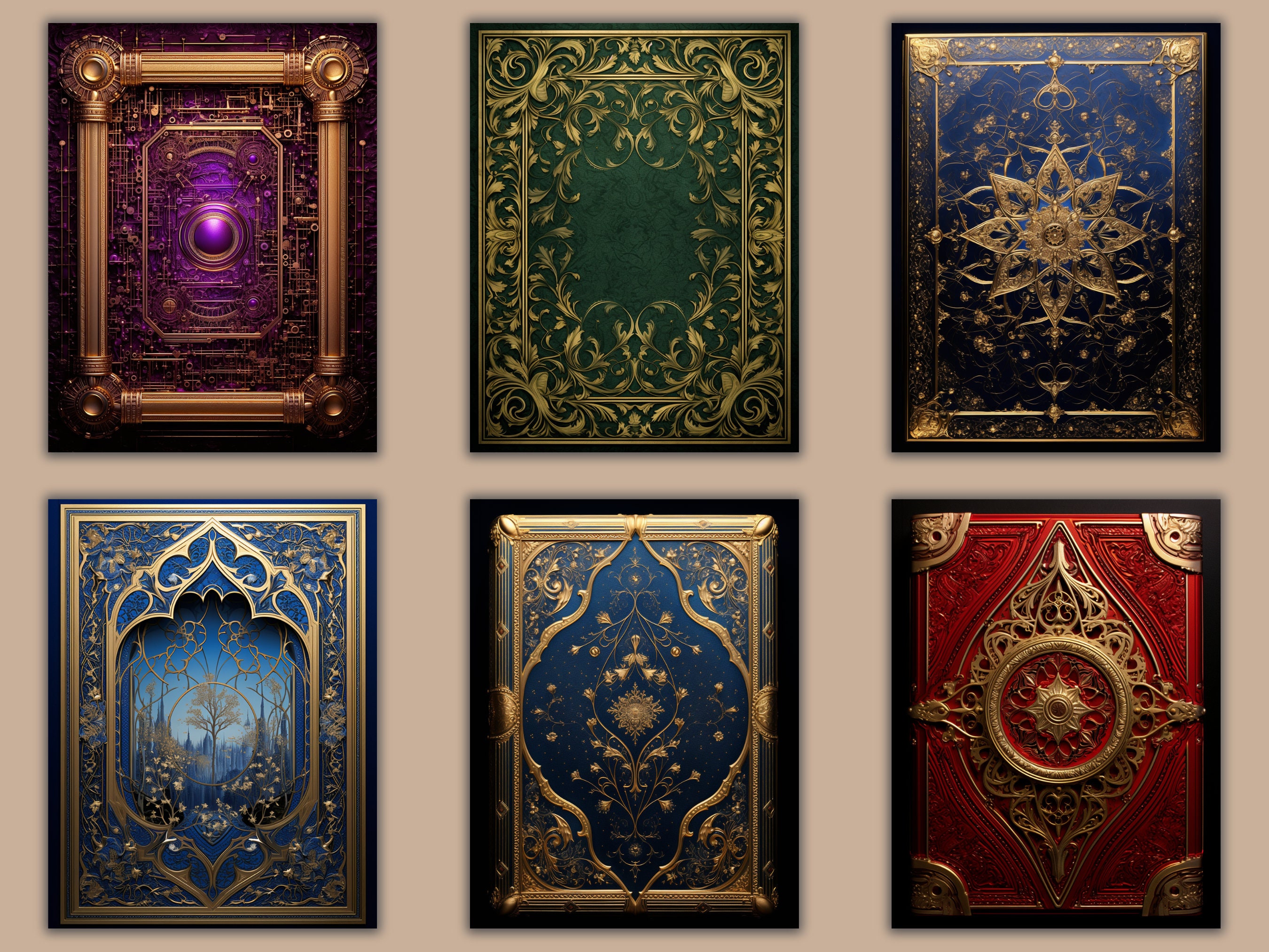 128 Ornate Gold Book Covers Digital Paper,notebook Cover Template,kdp ...