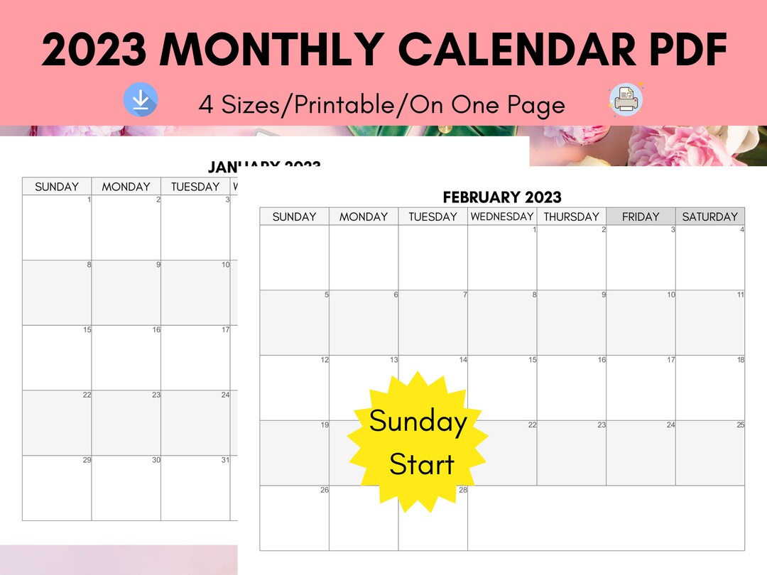 2023 Landscape Calendar Printable One-page Calendar Monthly - Etsy