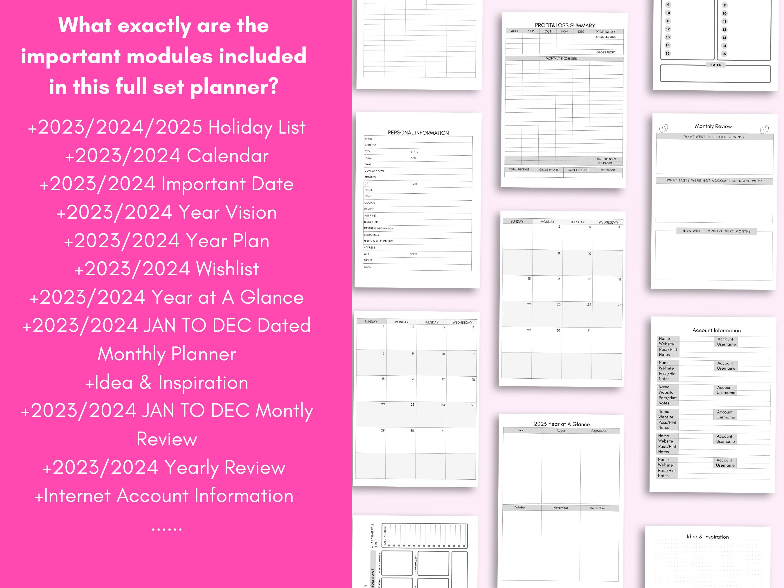 2023-2024 Monthly Planner,canva Template,2023 2024 Calendar, 2023 2024 ...