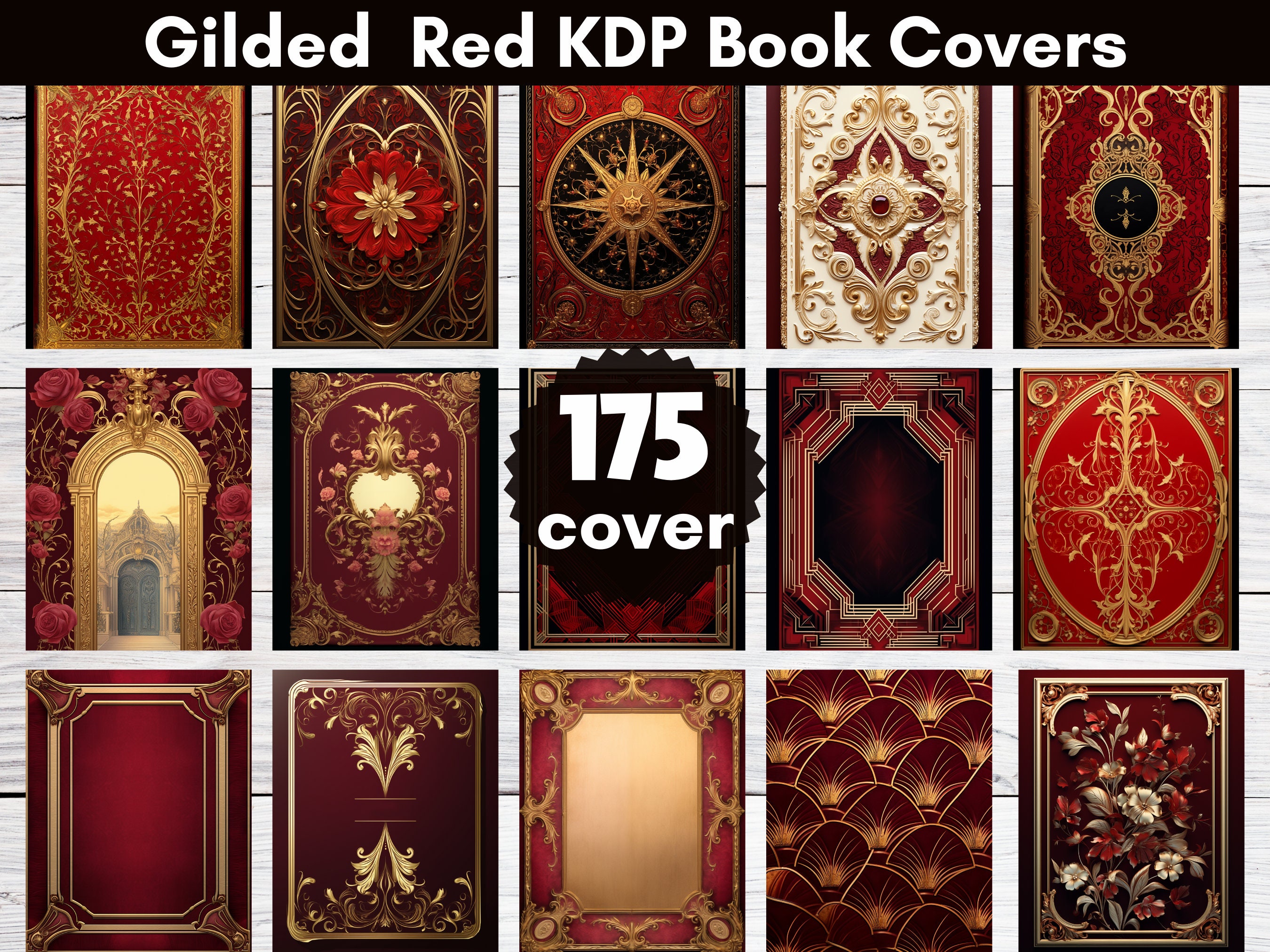 175 Gilded Red Book Covers,printable Decorative Gilded Book Covers,kdp ...