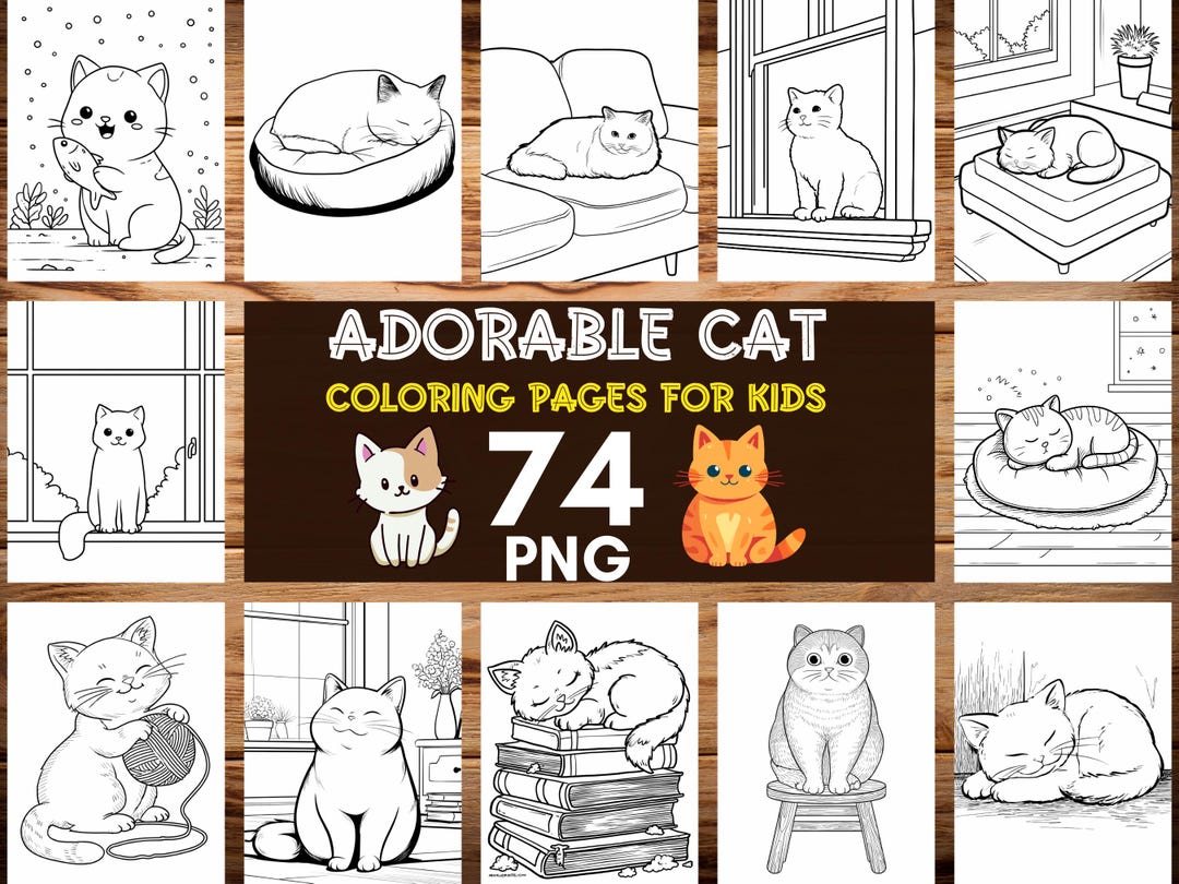 74 Adorable Cat Coloring Pages,cute Cat Coloring Book，kitten Coloring ...