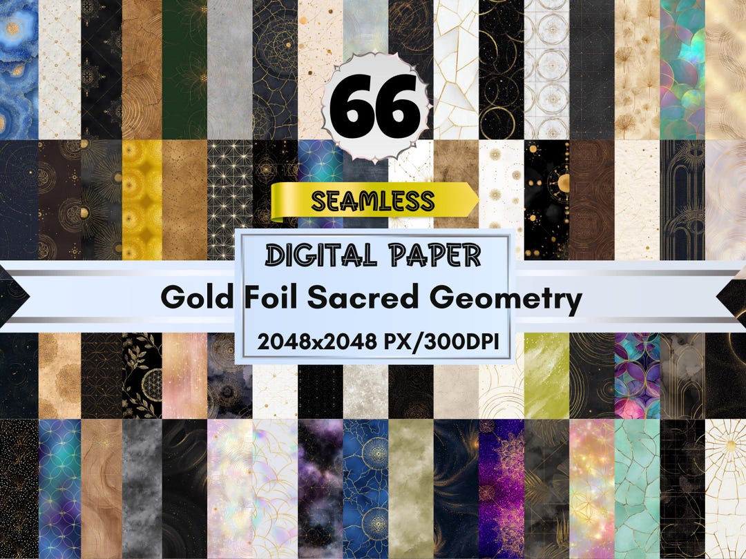 66 Gold Foil Sacred Geometry Digital Paper:seamless Patterns, 300 DPI ...