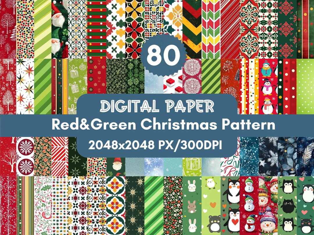 80 Red and Green Christmas Digital Paper,holiday Digital Pattern ...