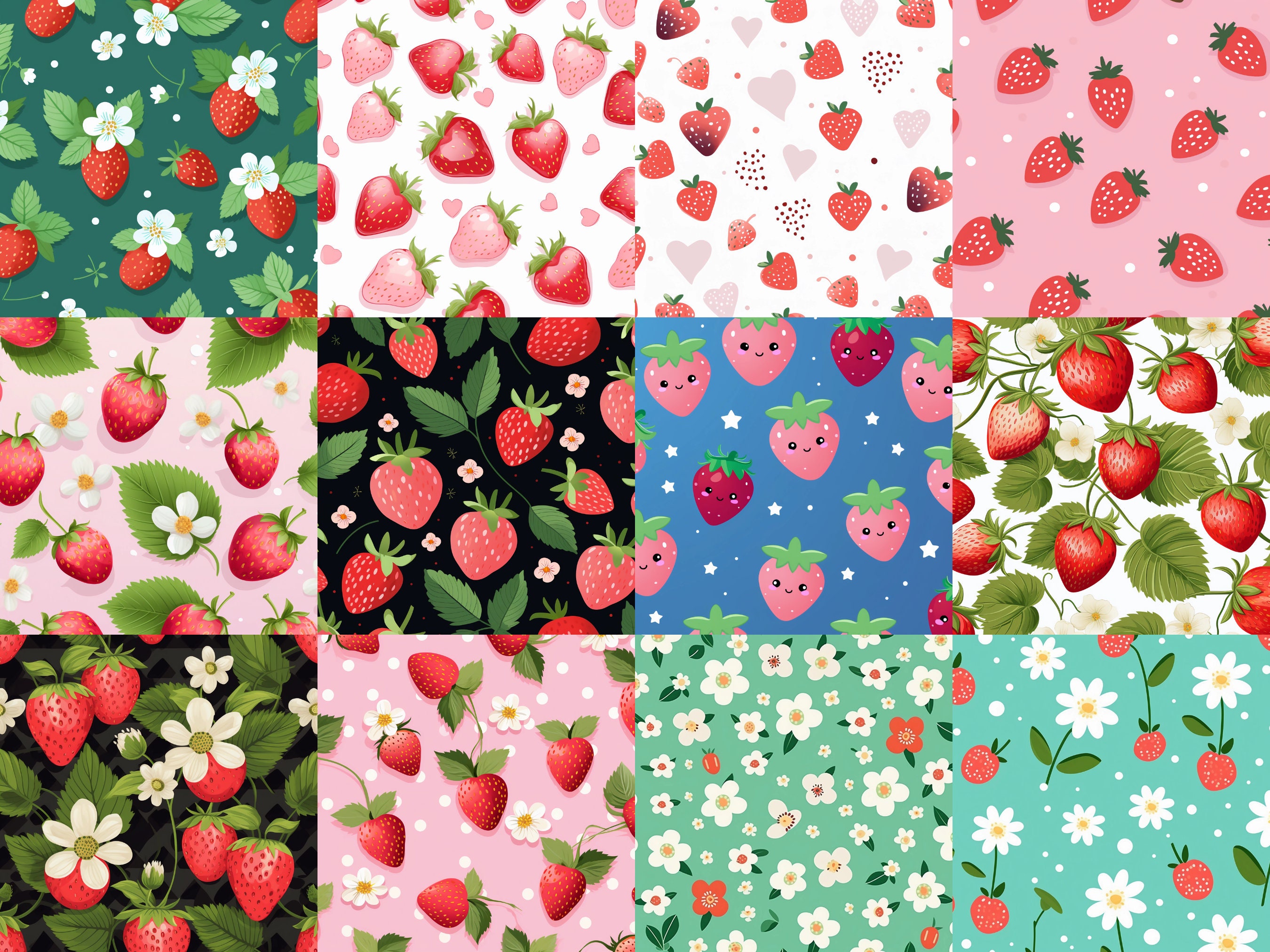 135 Strawberry Themed Digital Papers,seamless Strawberries Pattern ...