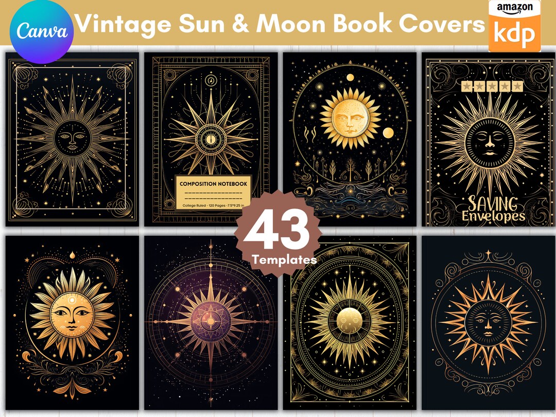 43 Vintage Sun Moon Book Covers,astronomy Mystical Star Journal Covers ...