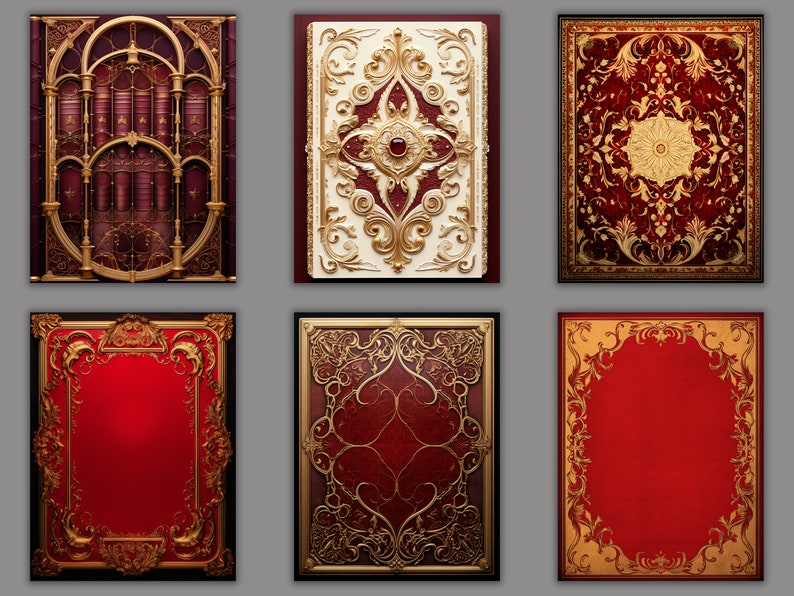 175 Gilded Red Book Covers,printable Decorative Gilded Book Covers,kdp ...