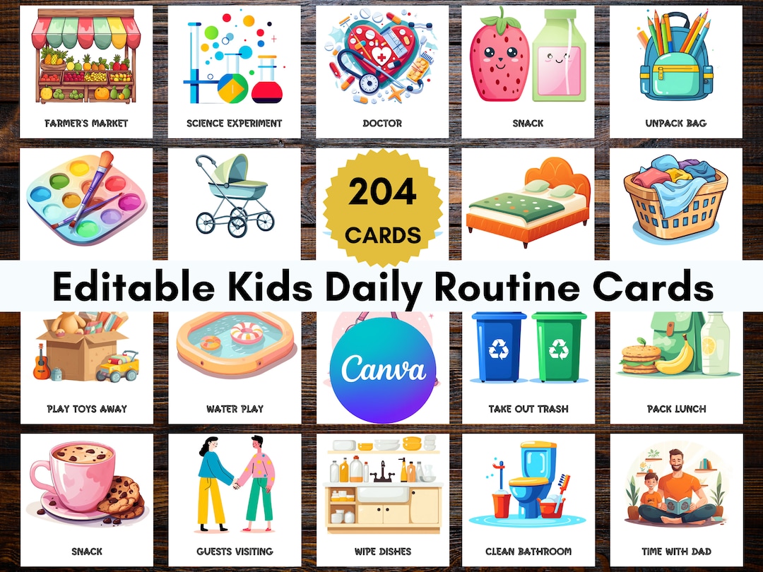 Editable Kids Daily Routine Cards: Chore Chart for Toddlers (canva) - Etsy
