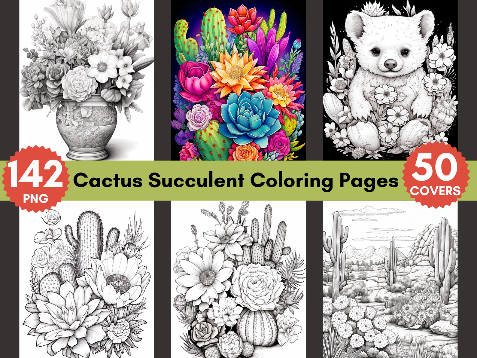 142 Cactus & Succulent Coloring Pages,plant Coloring Pages for Adults ...