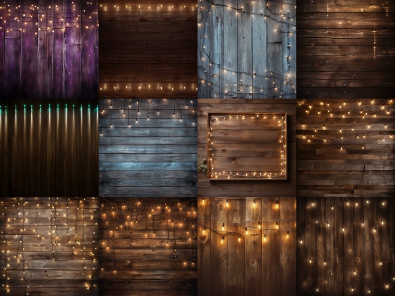 120 Rustic Fairy Lights Background Mockup,wedding Wood Digital Paper ...