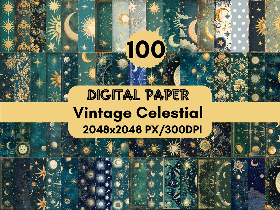 100 Vintage Celestial Digital Paper: Watercolor Textures (PNG Files) - Etsy