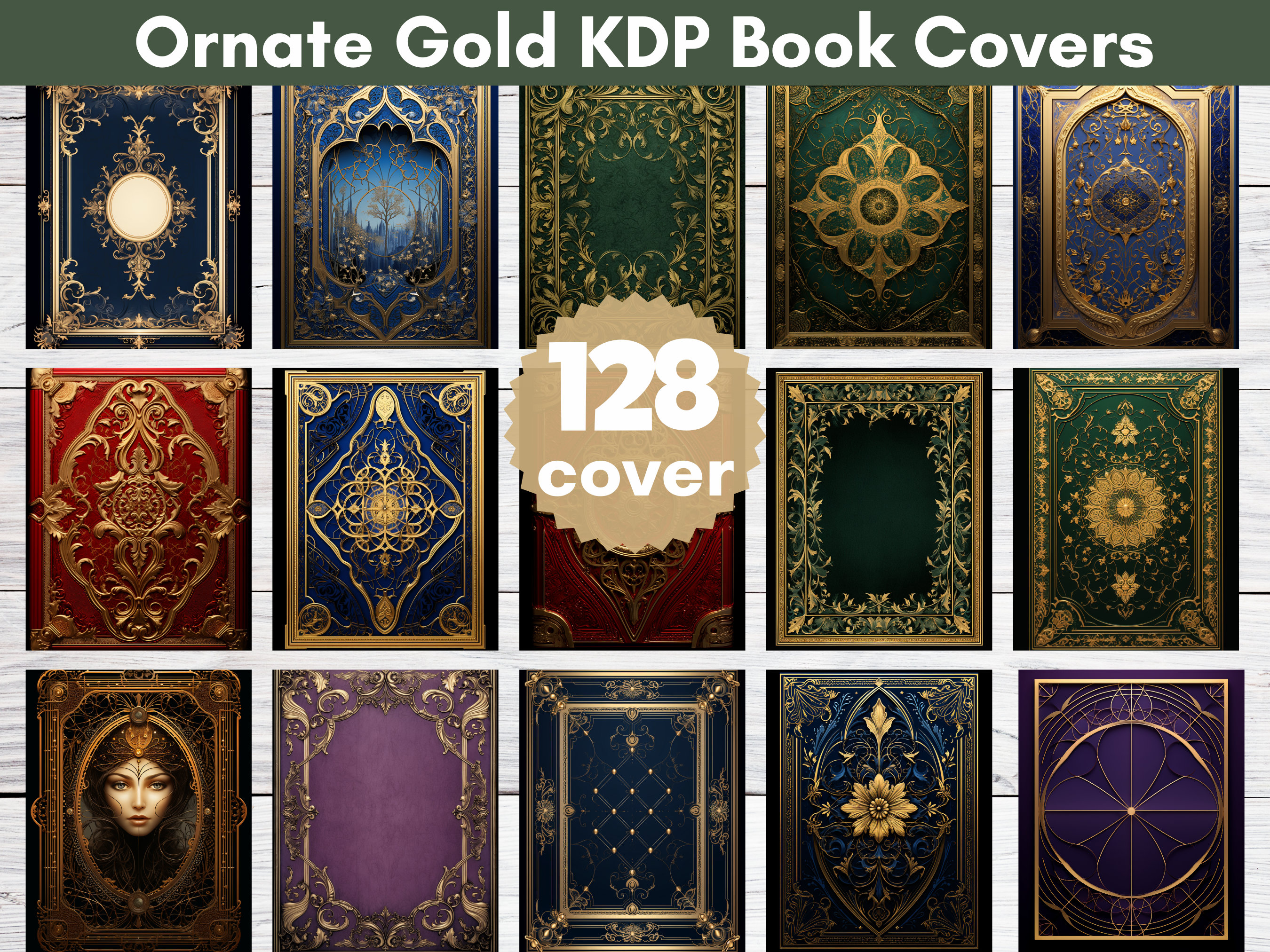 128 Ornate Gold Book Covers Digital Paper,notebook Cover Template,kdp ...