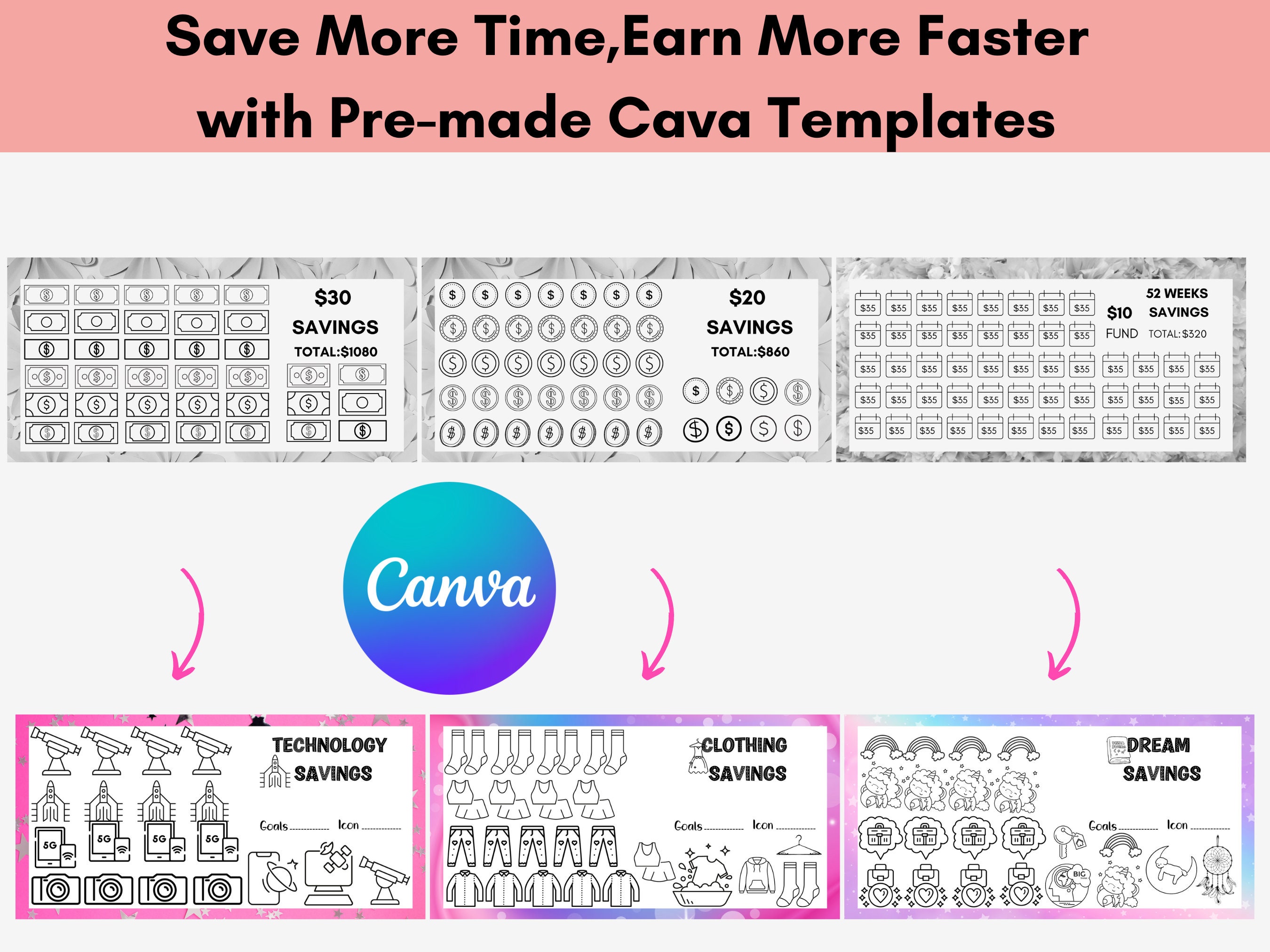 Editable A6 Savings Challenge Canva Templates,a6 Savings Challenge ...