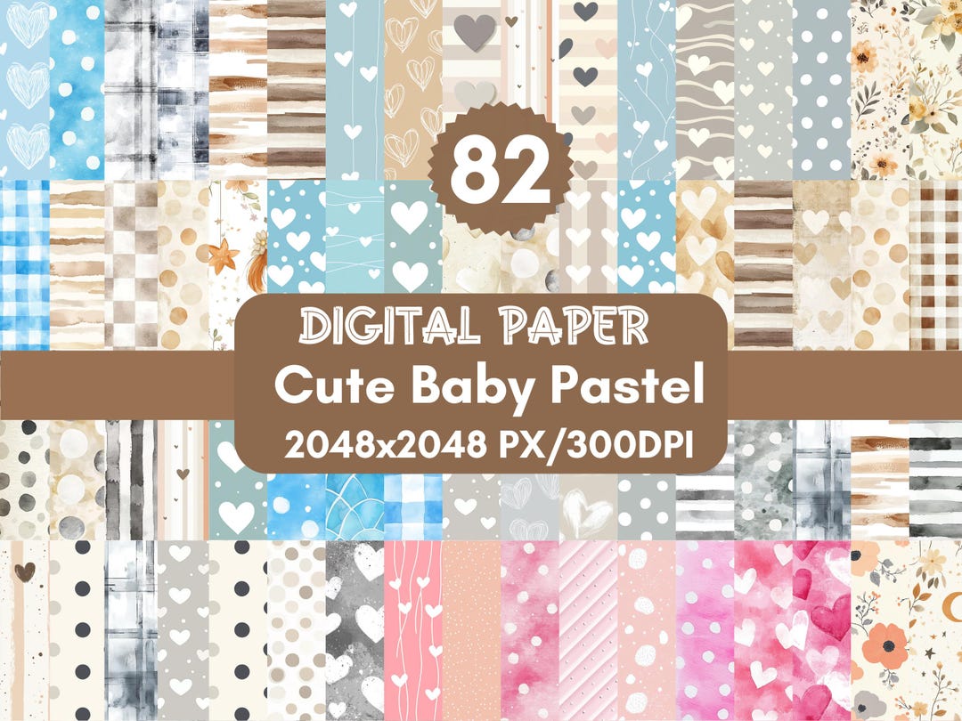 82 Cute Baby Pastel Digital Papers,cute Baby Seamless Pattern Set ...