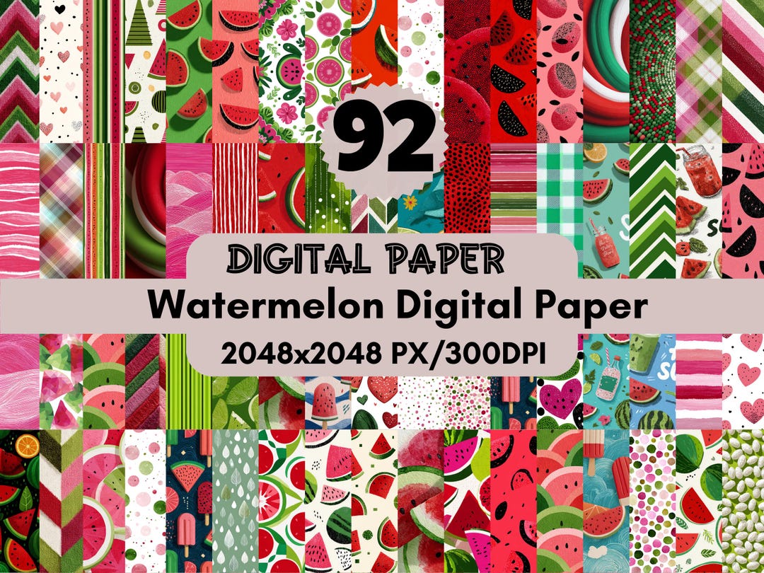 Watermelon Digital Paper Pack: Summer Clipart, Scrapbooking Backgrounds ...