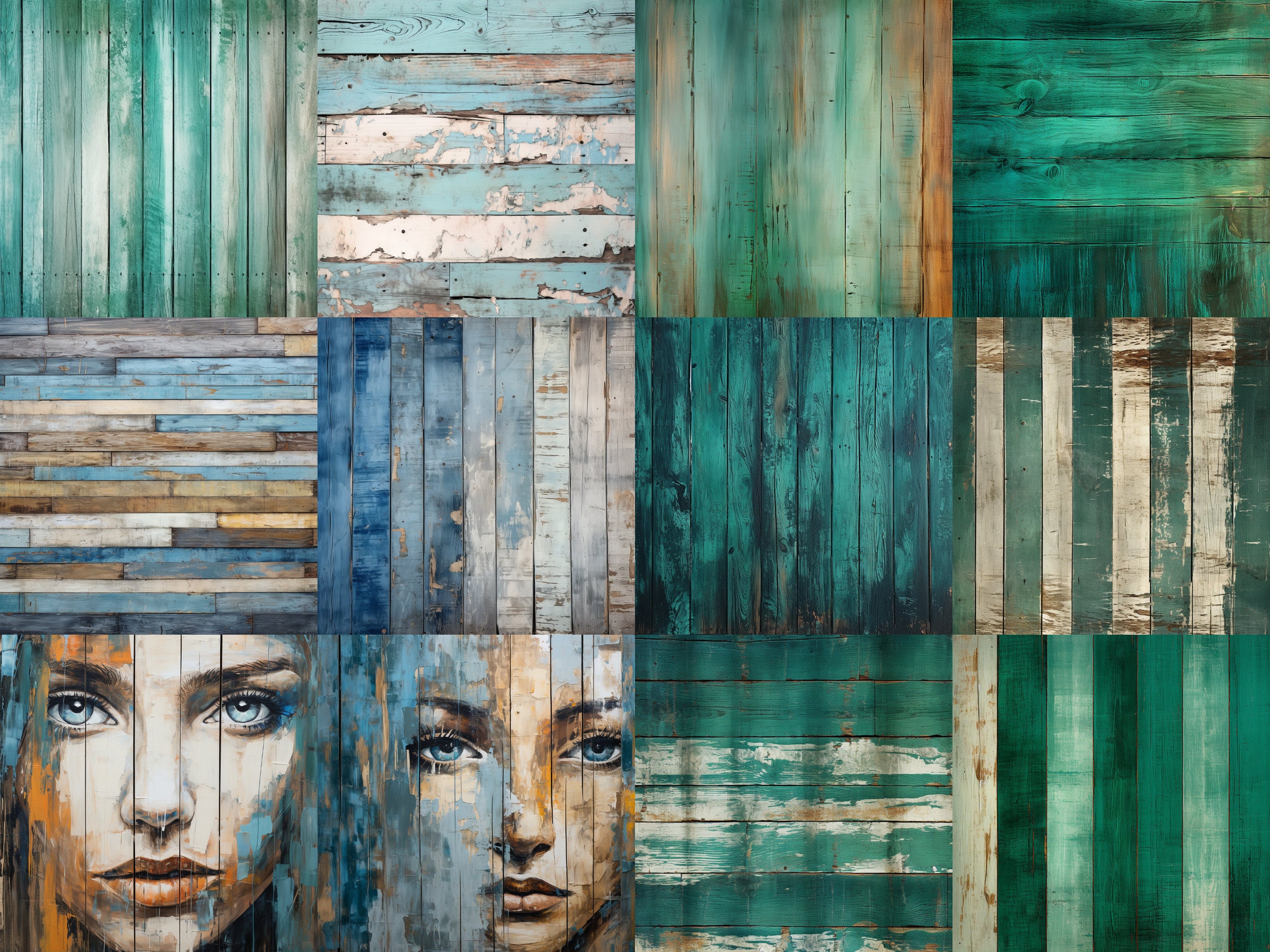 159 Green Blue Wood Digital Paper,wood Backdrop, Wood Scrapbook Paper ...