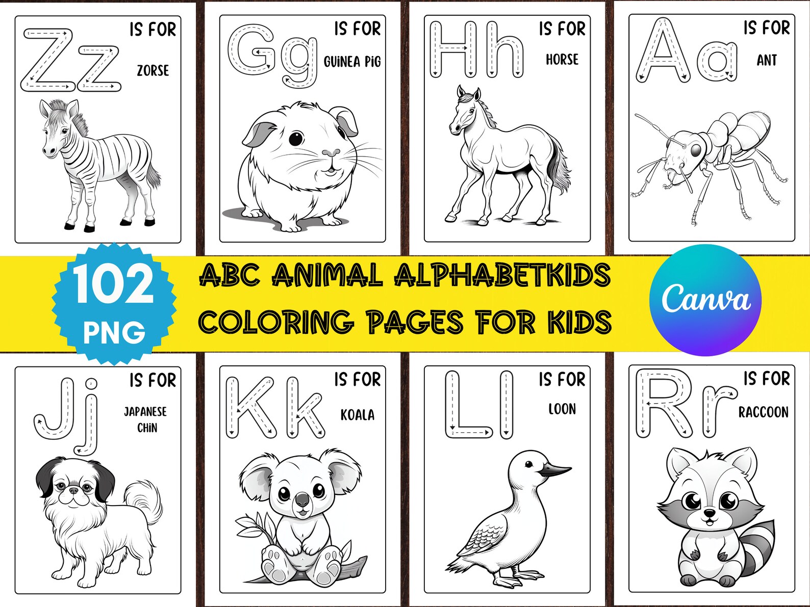 ABC Animal Alphabet Coloring Pages for Kids,preschool Coloring Pages ...