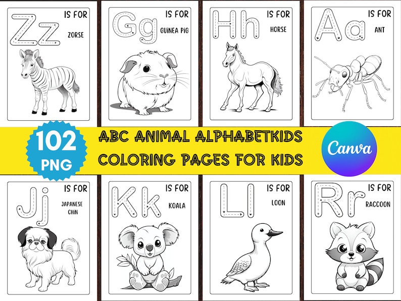 ABC Animal Alphabet Coloring Pages for Kids,preschool Coloring Pages ...
