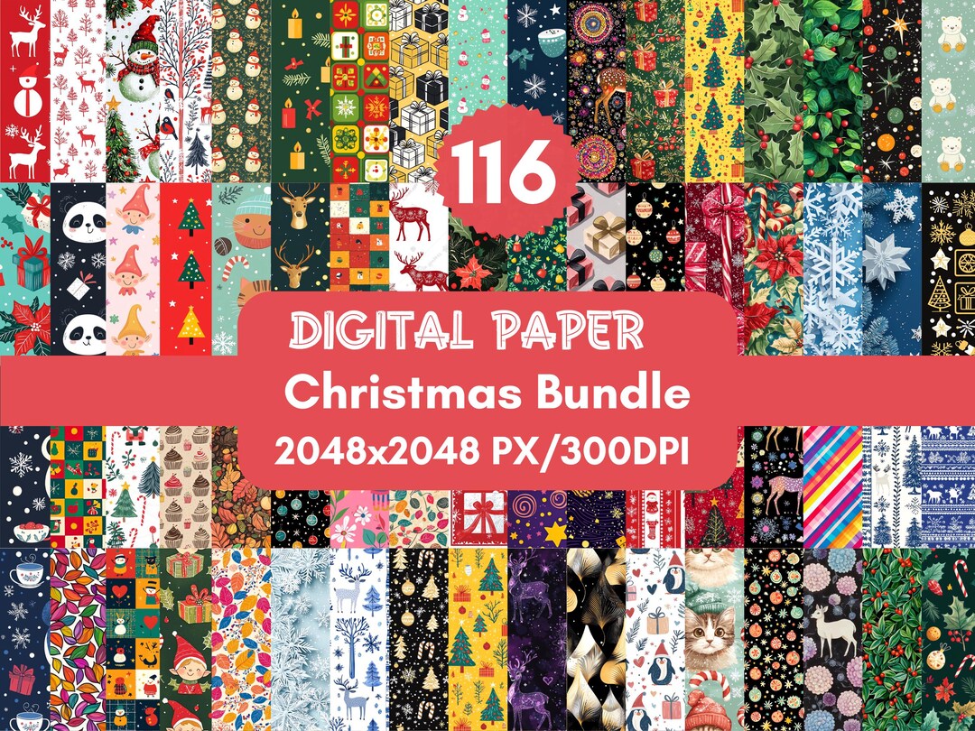 116 Christmas Digital Paper Bundle,christmas Digital Papers, Christmas ...