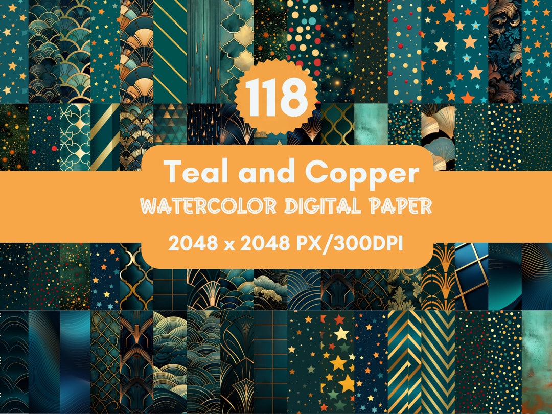 118 Teal and Copper Digital Paper,turquoise and Copper Bronze Seamless ...