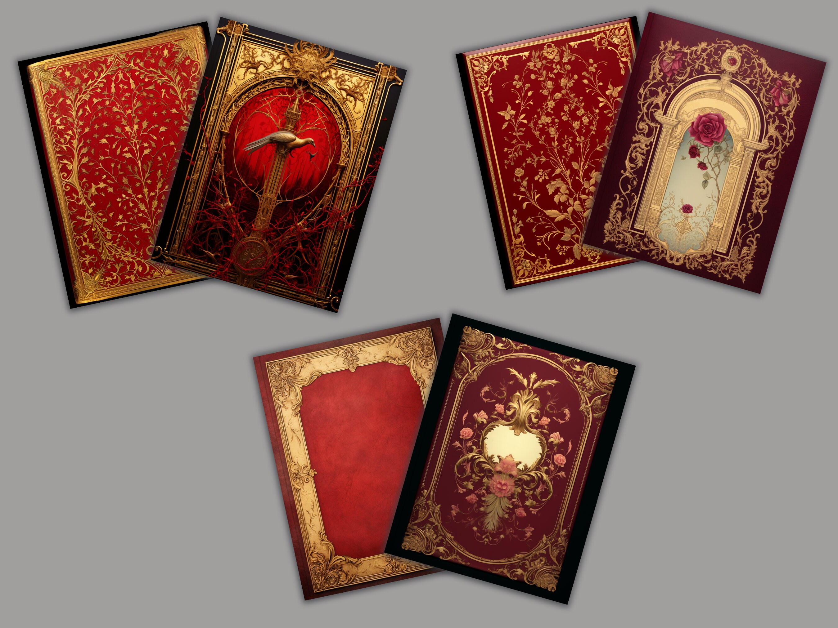 175 Gilded Red Book Covers,printable Decorative Gilded Book Covers,kdp ...