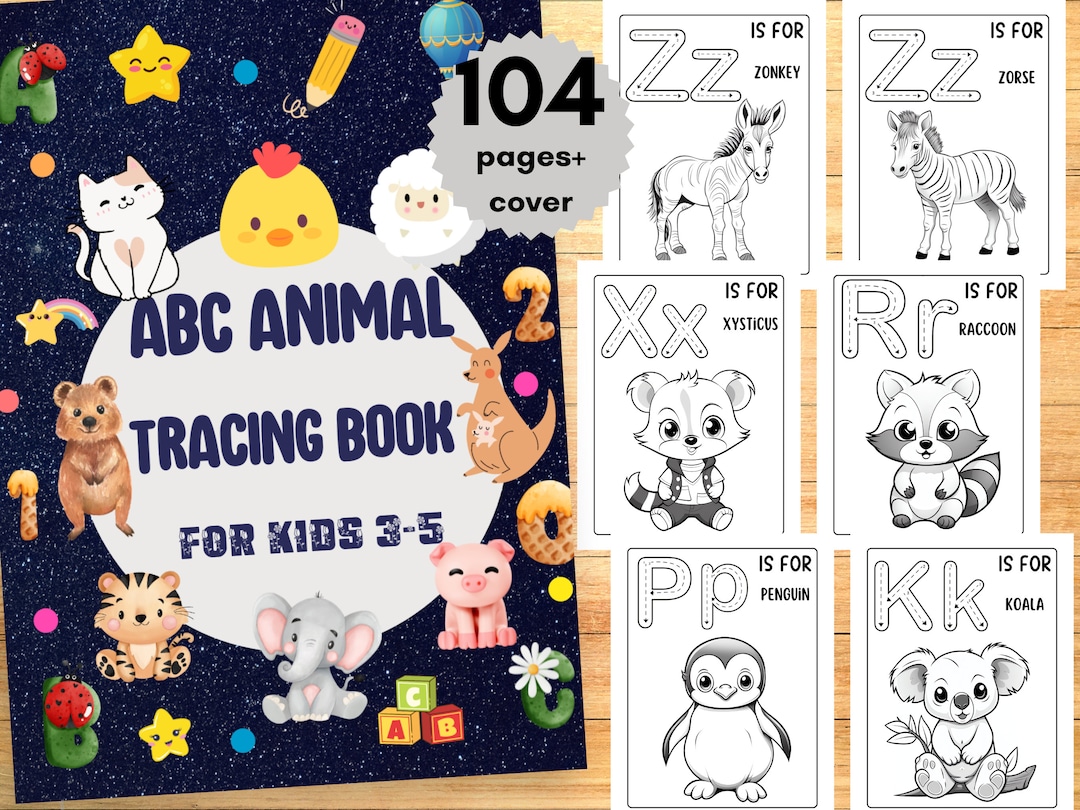 ABC Animal Tracing Book: Preschool Coloring Pages (ages 3-5) - Etsy