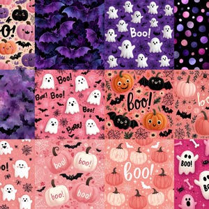 56 Pink Halloween Digital Papers:spooky Ghost Pumpkin Pattern,purple ...