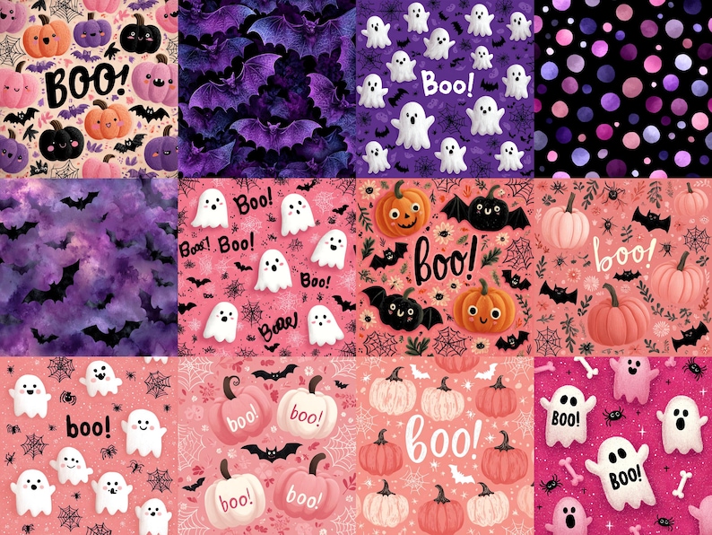 56 Pink Halloween Digital Papers:spooky Ghost Pumpkin Pattern,purple ...