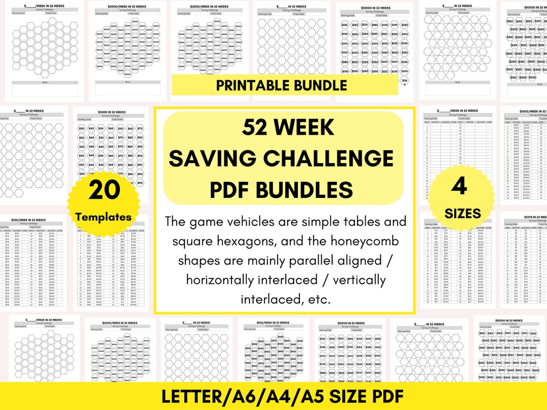 52 Week Savings Challenge: Printable Tracker Bundle (PDF) - Etsy UK