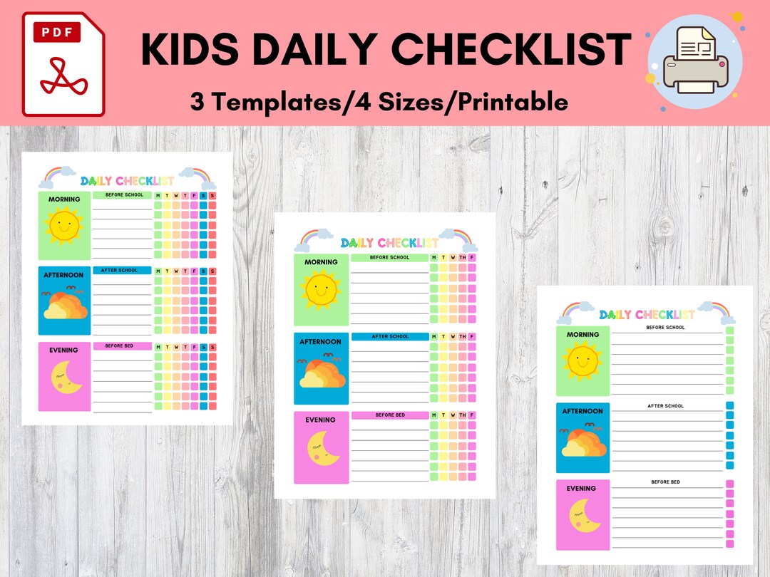 Printable Kids Daily Checklistdaily Schedule Checklist for - Etsy