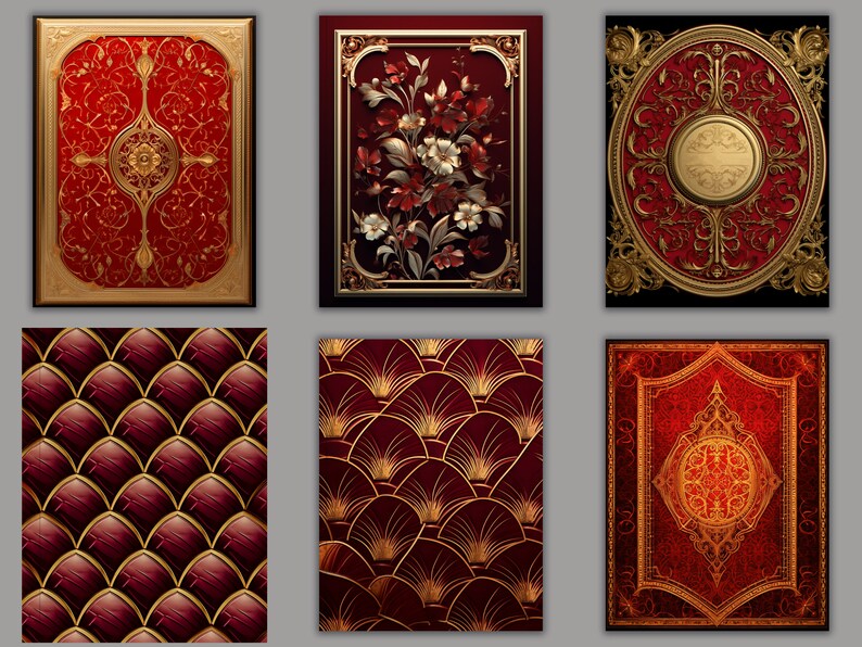 175 Gilded Red Book Covers,printable Decorative Gilded Book Covers,kdp ...