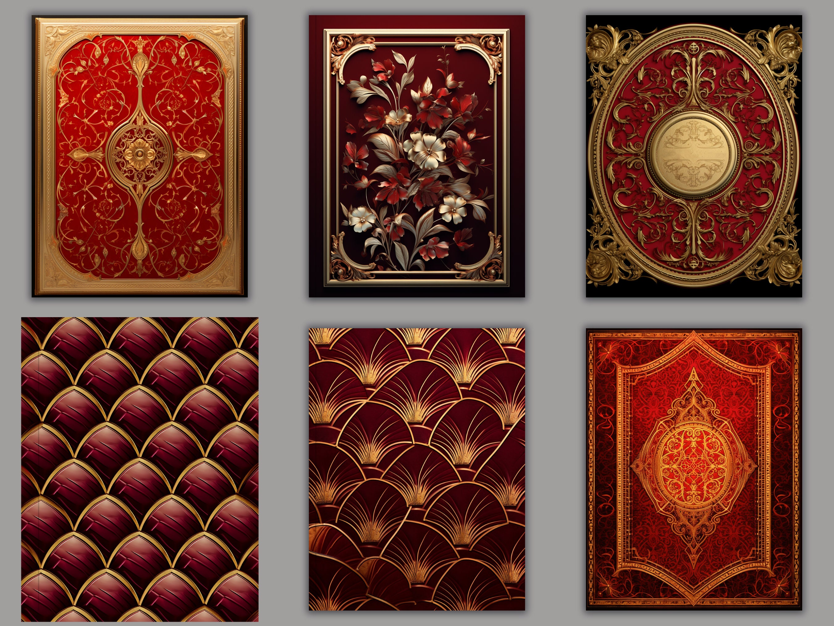175 Gilded Red Book Covers,printable Decorative Gilded Book Covers,kdp ...